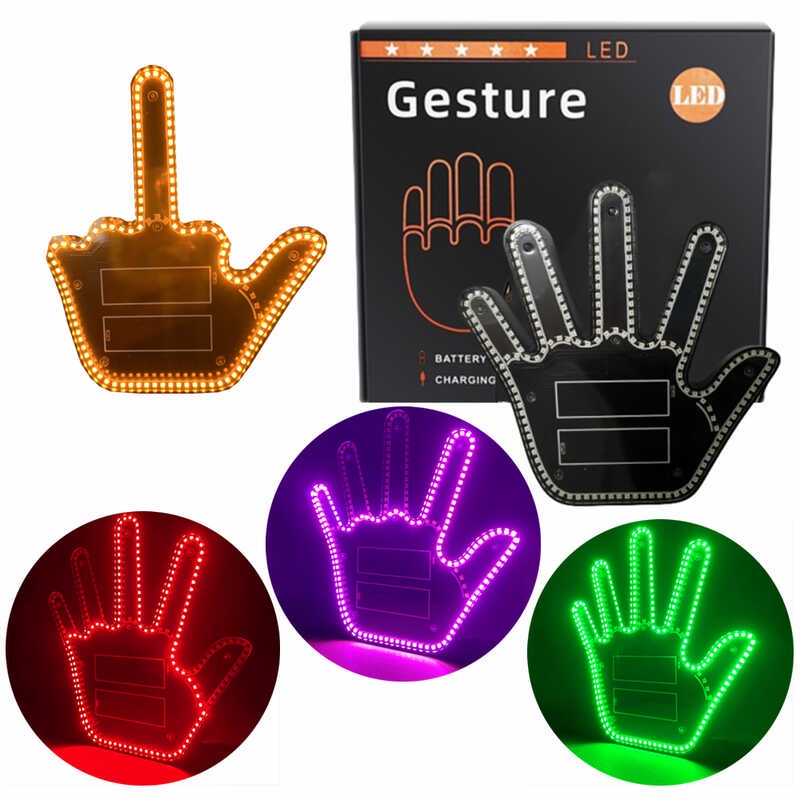 Funny Car Finger Light Na May Remote Gesture LED Funny Back Window Sign ...