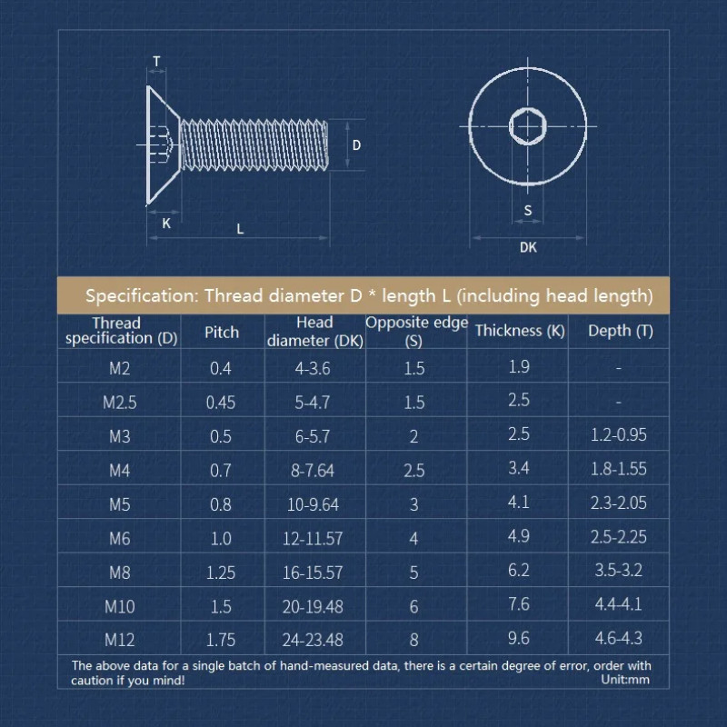 M2 M2.5 M3 M4 M5 M6 M8 DIN7991 10.9 Grade Carbon Steel Black Nickel Hexagon Hex Socket Flat Head ...