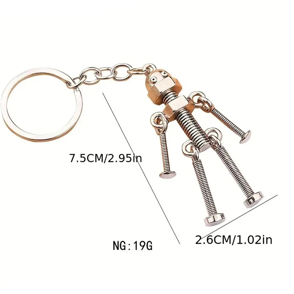 Vintage Mechanical Screw Robot Keychain Creative Movable Joint ...