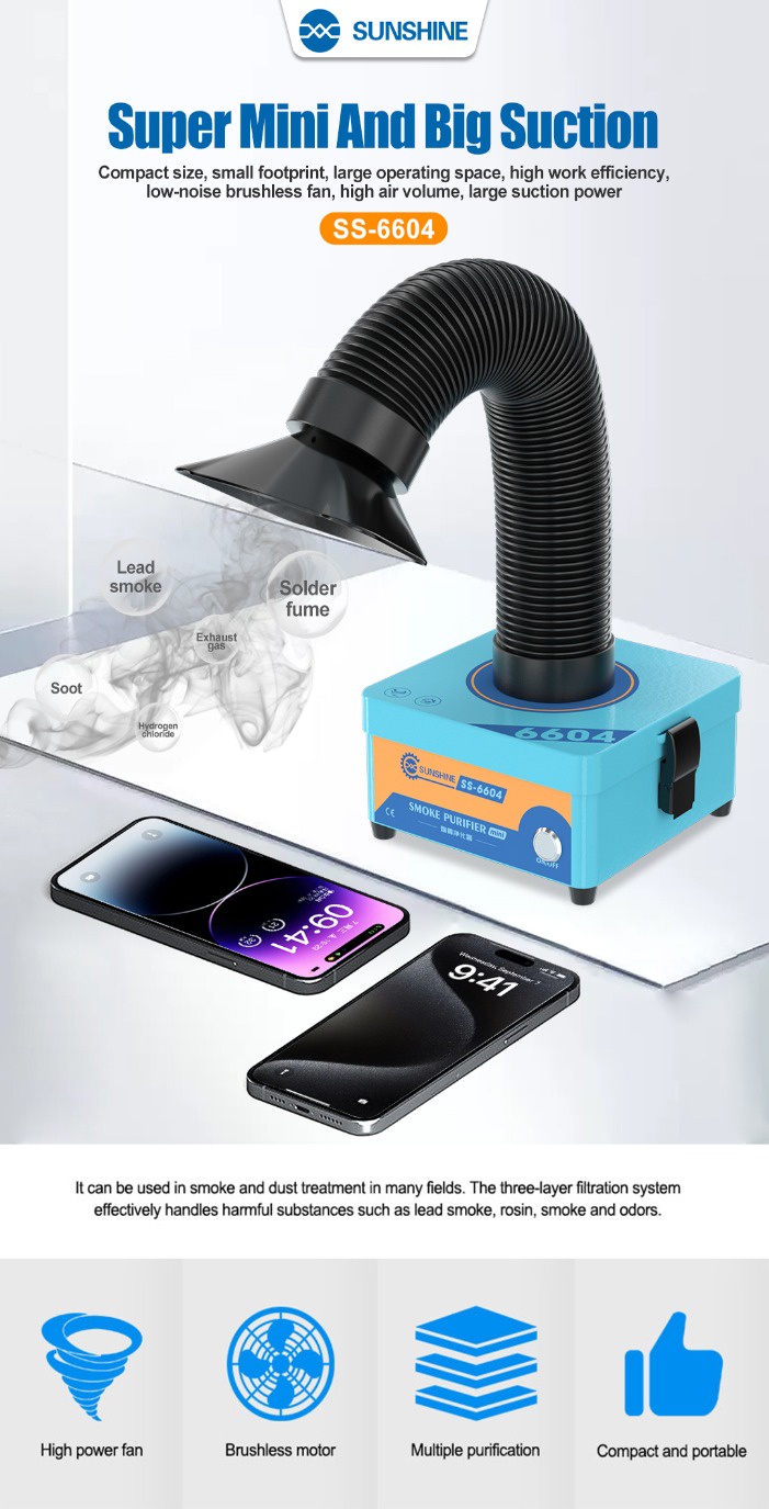 SUNSHINE SS-6604 Smoke Purifier Efficient Purification for Manual Soldering, Laser Marking Smoke ...