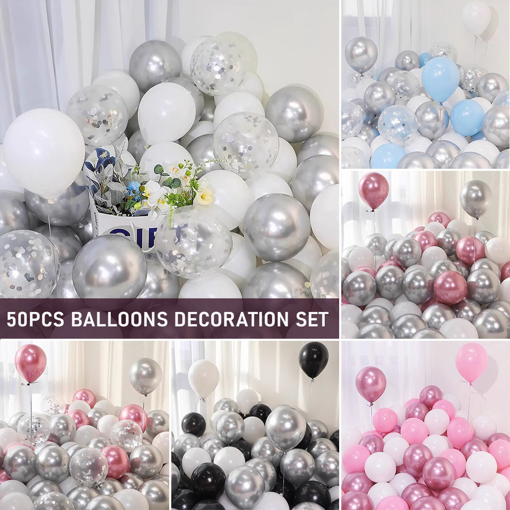 Silver Metallic Confetti Balloon Set 50pcs Chrome Latex Balloons ...