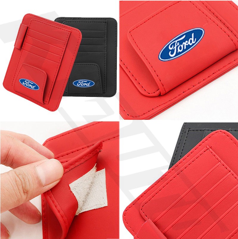 Ford Leather Car Sun Visor Card Pen Holder Organizer Glasses Clip For ...