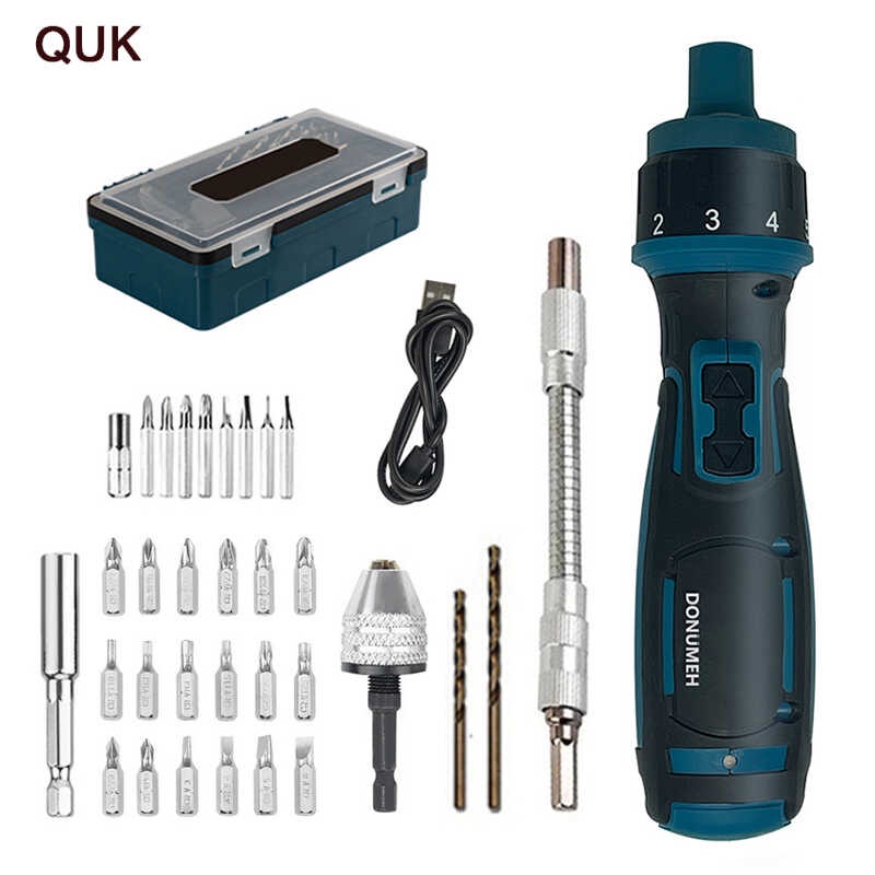 QUK Cordless Electric Screwdriver Set High Torque Straight Handle USB ...
