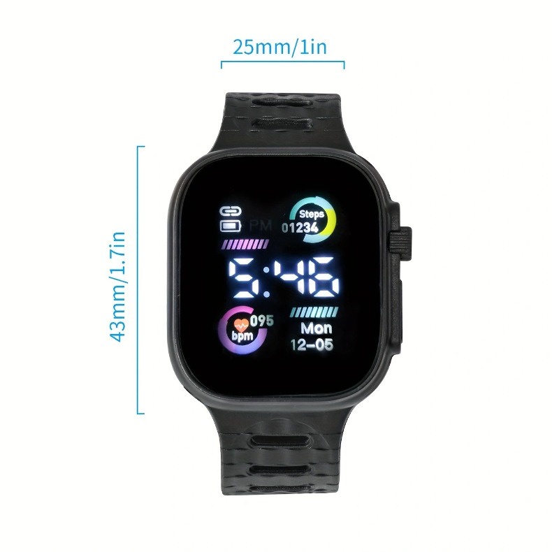 New LED electronic watch with square screen, dual color circle ...