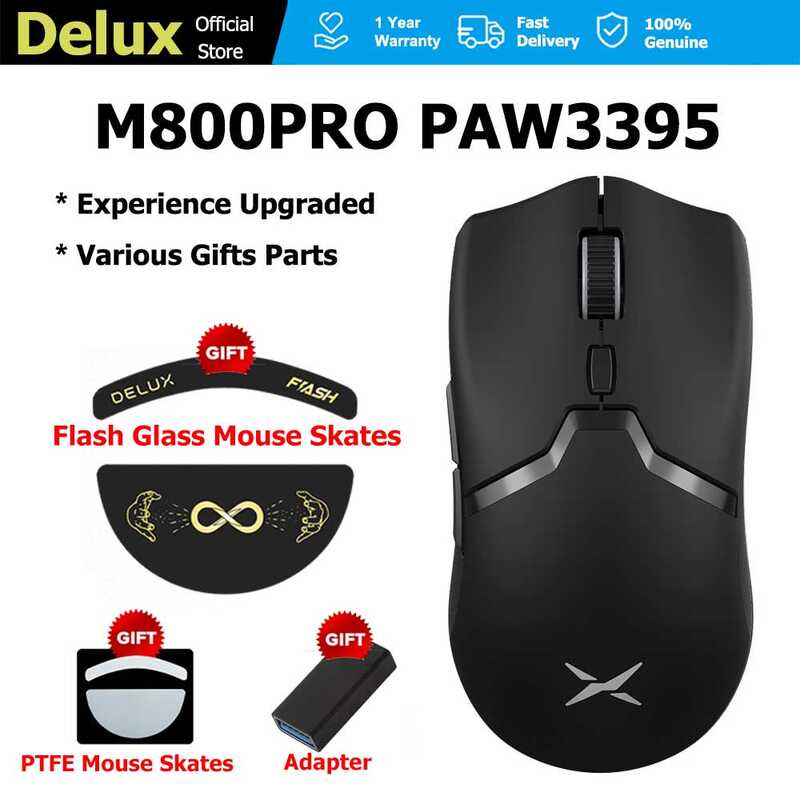 Delux M800 PRO PAW3395 Wireless Gaming Mouse 72g Lightweight Wired Gaming Mouse Programmable for ...