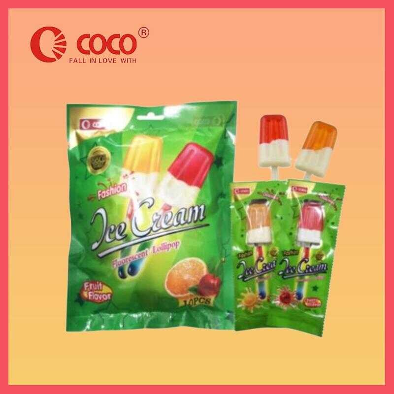 Coco Ice Cream Fluorescent Lollipops -10 Pcs Per Pack About 132G Snack ...