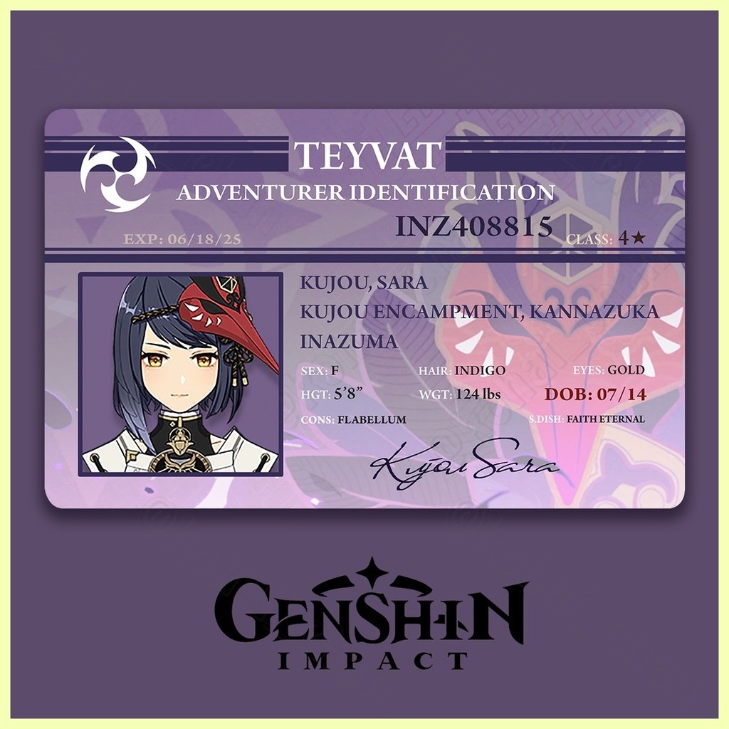 ⊚ BEEP Genshin Impact ID Card Character's Adventurer Identification ...