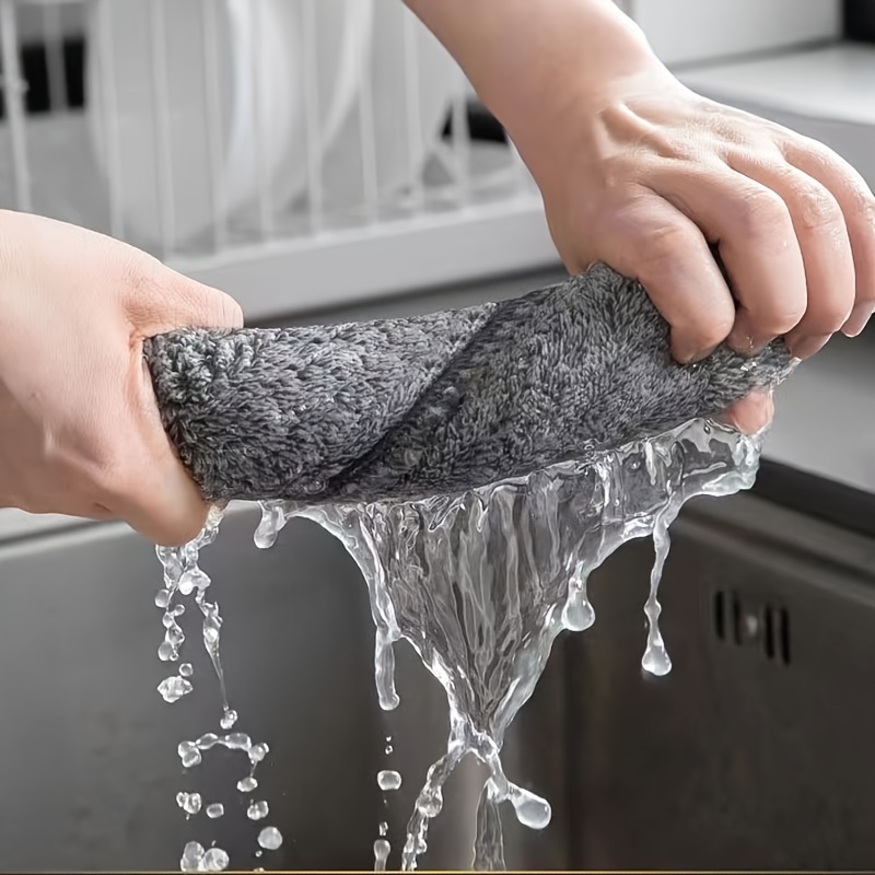 5pcs Thickened Bamboo Charcoal Fiber Dish Cloth Absorb Water Dish Cloth ...
