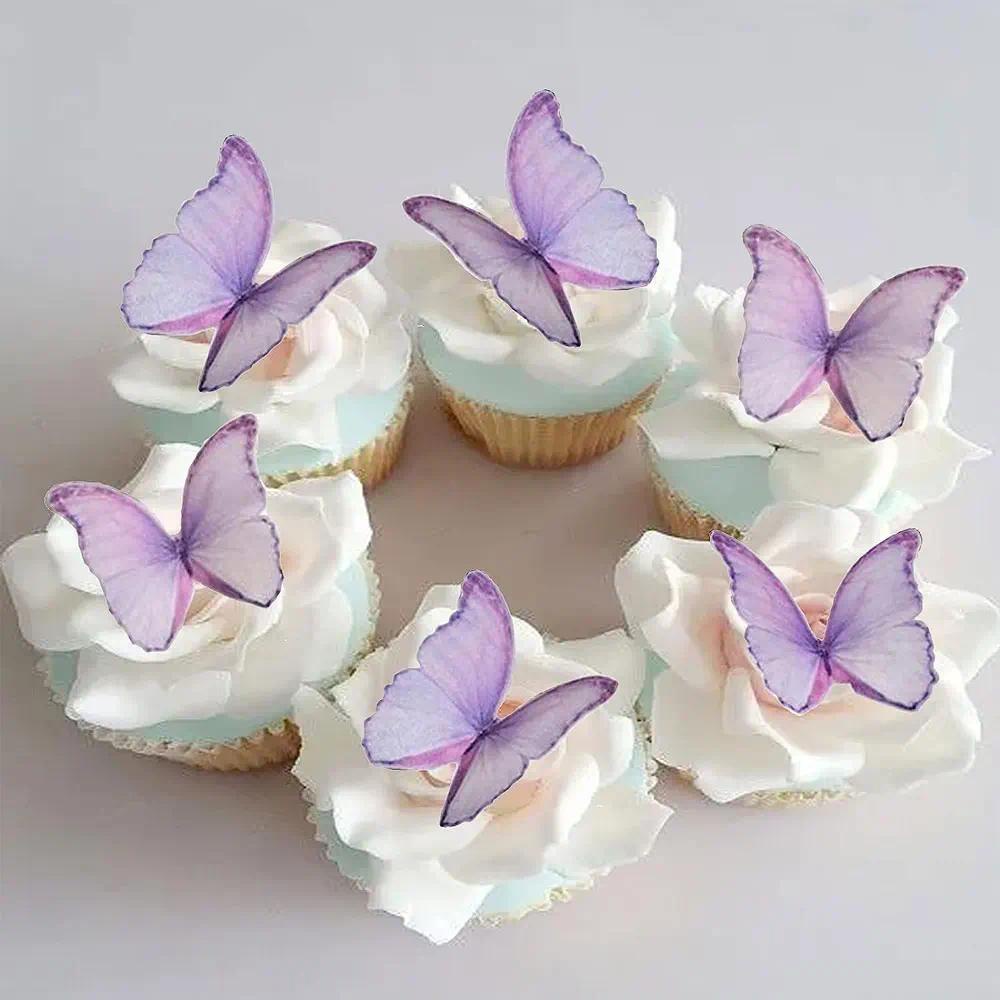 48Pcs/box Edible Butterfly Cake Decoration Pink Purple Butterflies ...