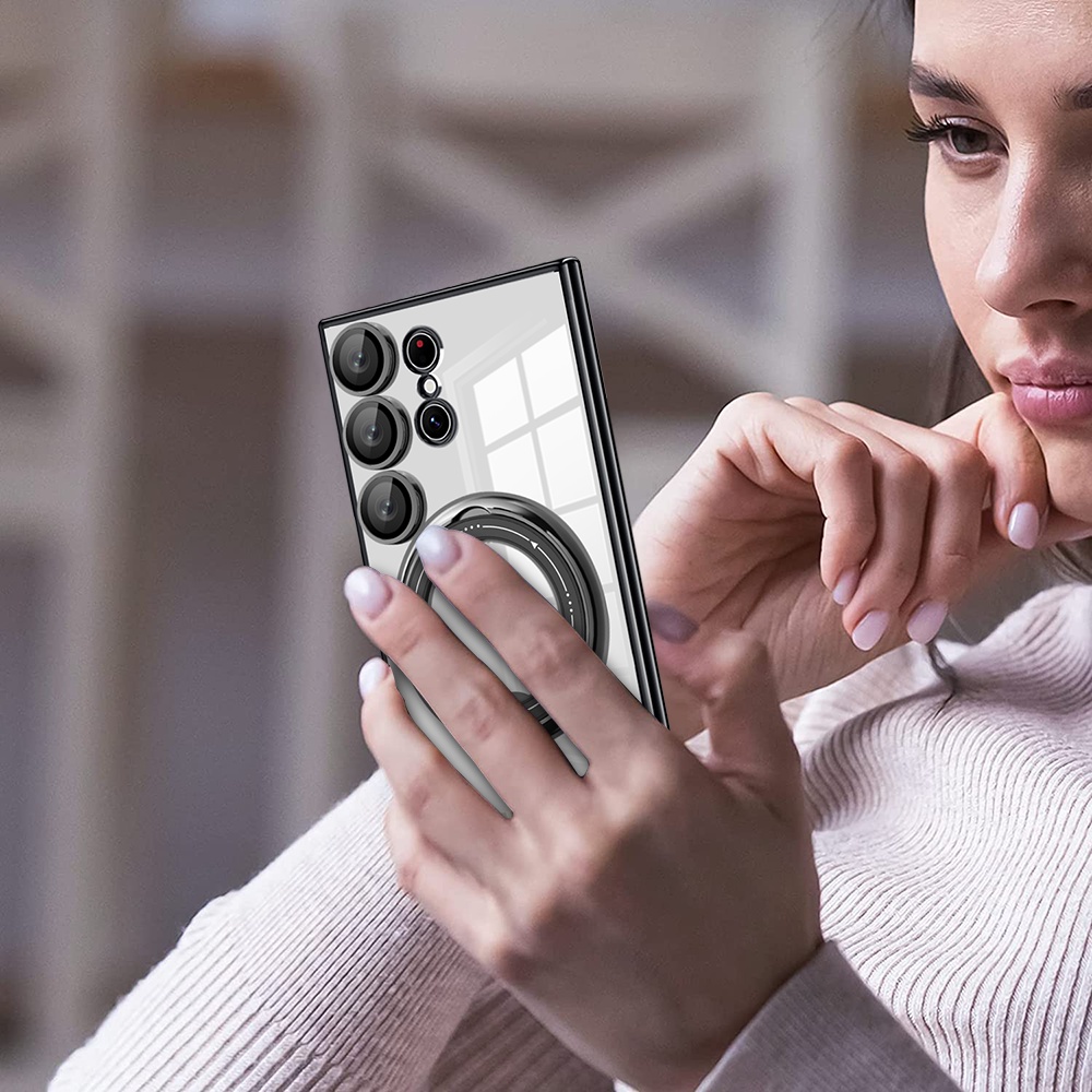 Lenuo Transparent Magnetic Stand Phone Case For Samsung Galaxy S23 FE S24 Ultra S23+ S24+ Plus ...