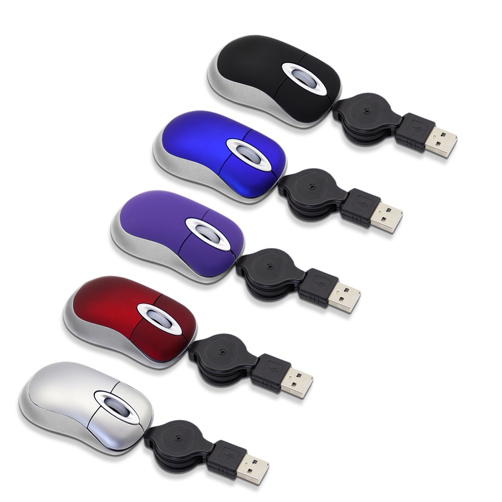 Mini Wired Mouse Retractable USB Cable Ergonomic Office Computer PC ...
