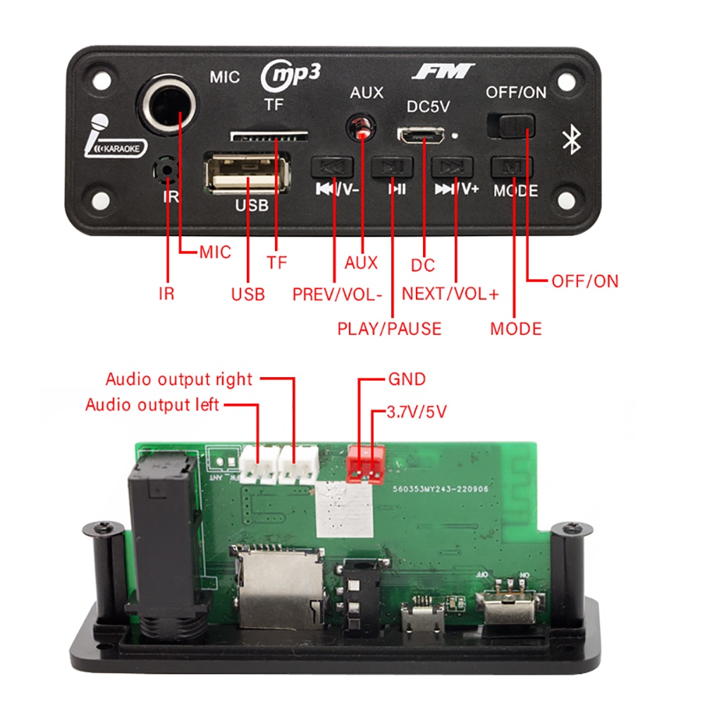(Local Ready Stock) DC 5V Wireless Bluetooth DIY MP3 Decoder Board 6W Amplifier Handsfree Music ...