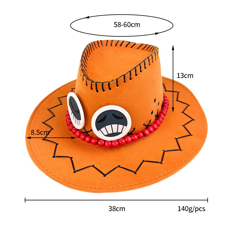 Takerlama Men's One Piece Portgas D ace Cowboy Hat Cosplay Hats Pirates ...