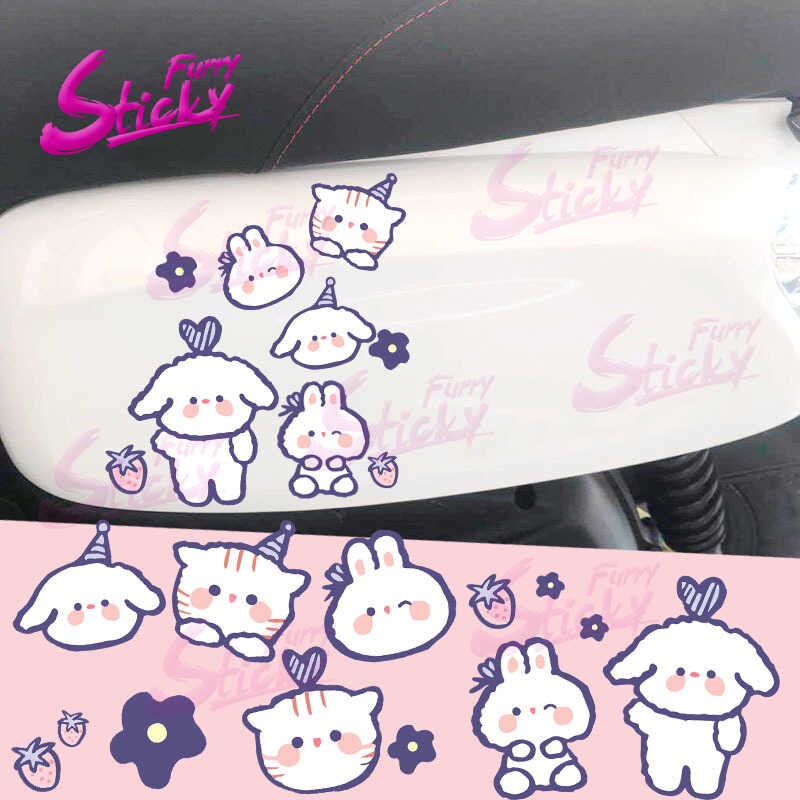 SKT Sticky Furry Set Anime Car Sticker Cute Rabbit Cartoon Sticker ...