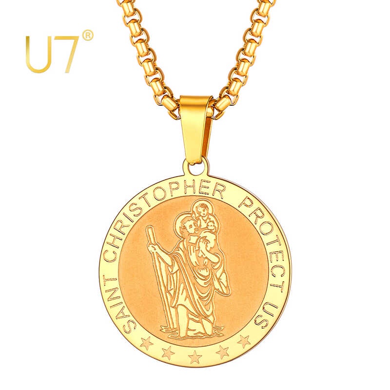 U7 St. Christopher Medal Pendant - Gold Plated Pewter Traver Pendant ...