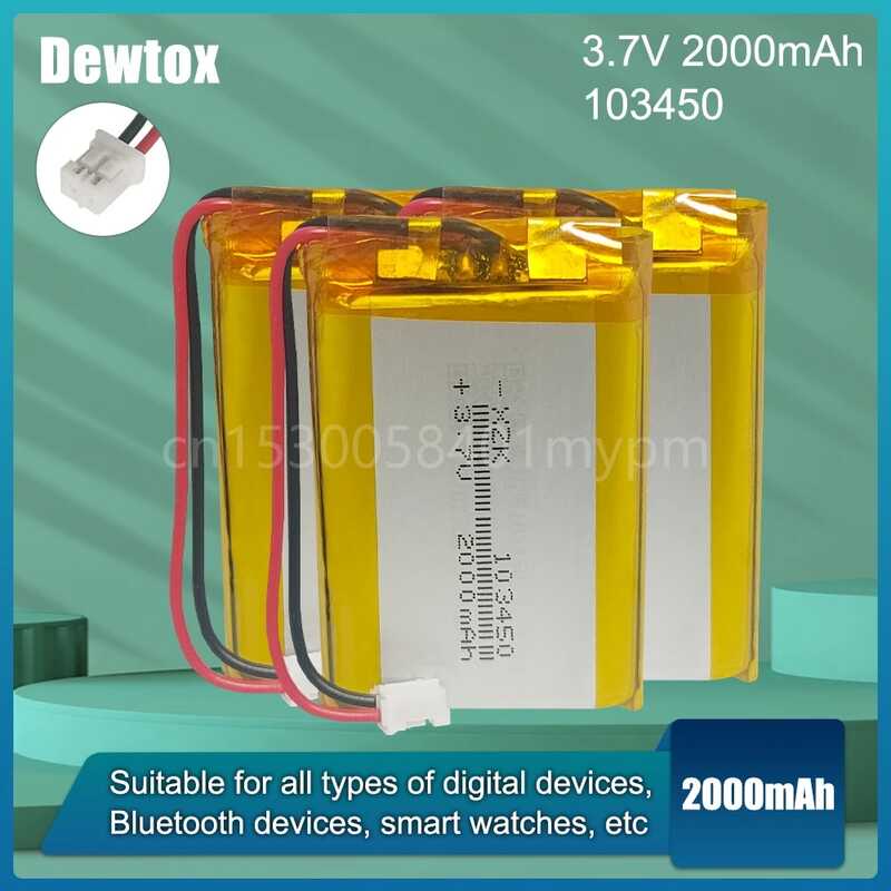 103450 3.7V 2000mAh Polymer Lithium Rechargeable Battery jst PH 2.0mm ...