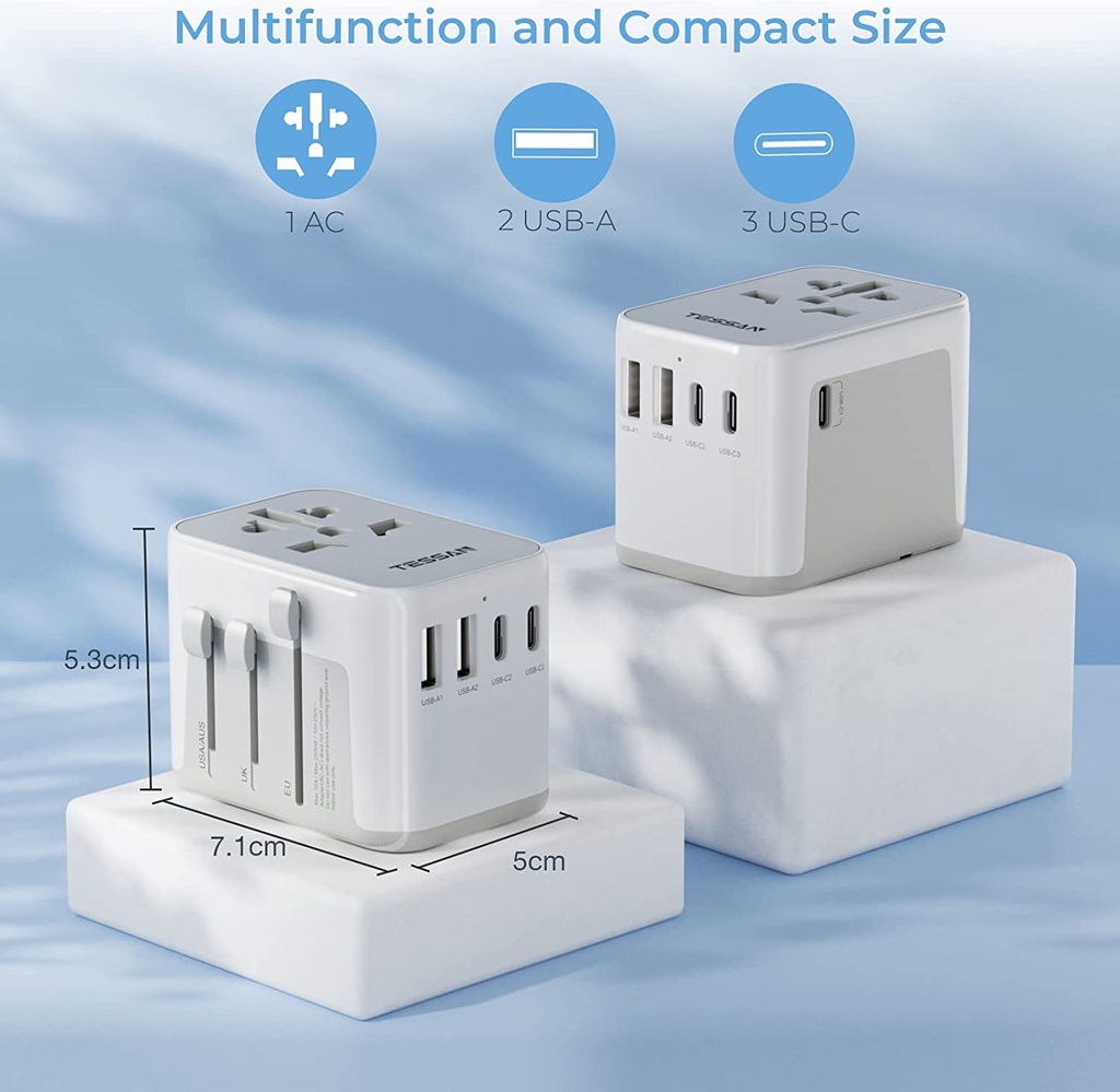 TESSAN 2500W Travel Adapter with USB+Type C,Essential for Traveling ...