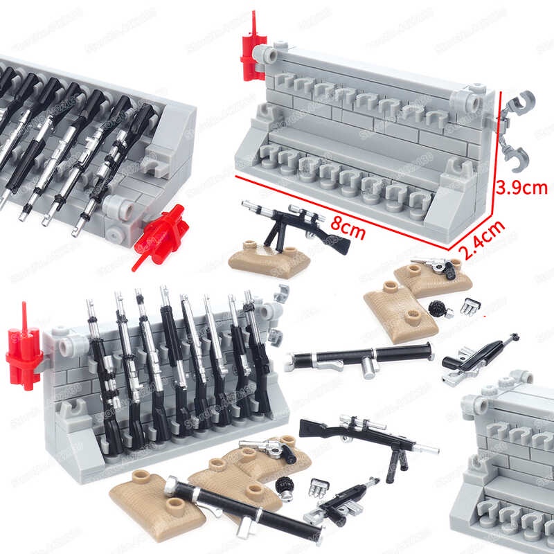 Military Gun Rack Building Block Assembled MOC WW2 Figures Equipment ...