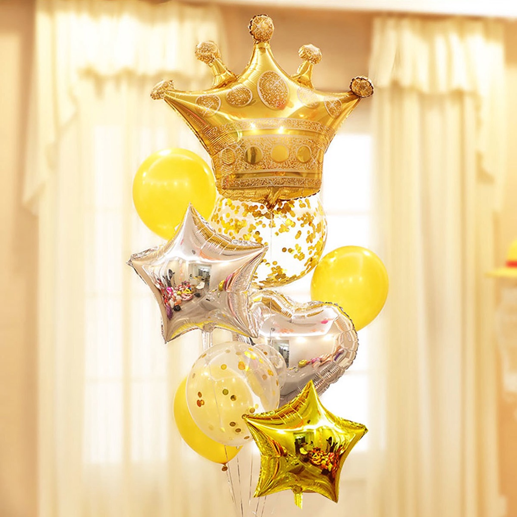 10pcs Crown Balloon Confetti Heart Star Foil Ballon Set for Birthday ...