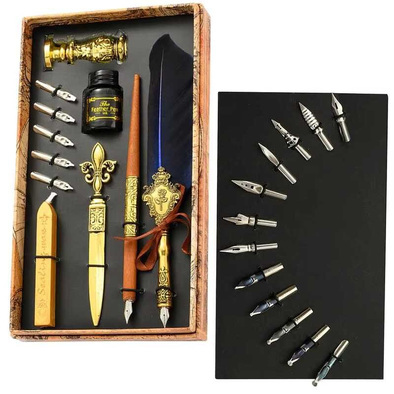 Quill Pen Ink Set Quill Pen Ink Set Calligraphy Pen Set Feather ...