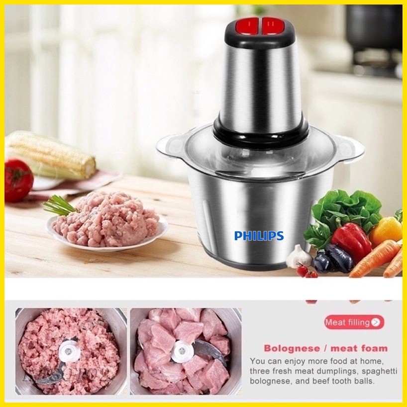 PHILIPS 2L Electric Meat Grinder Mincer Food Chopper Stainless Steel Food Processor | Shopee ...