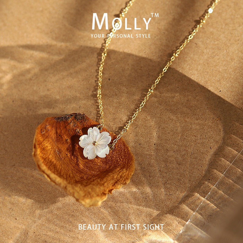 Stainless Steel Shell Flower Necklace for Women Non Tarnish Gold Plated ...
