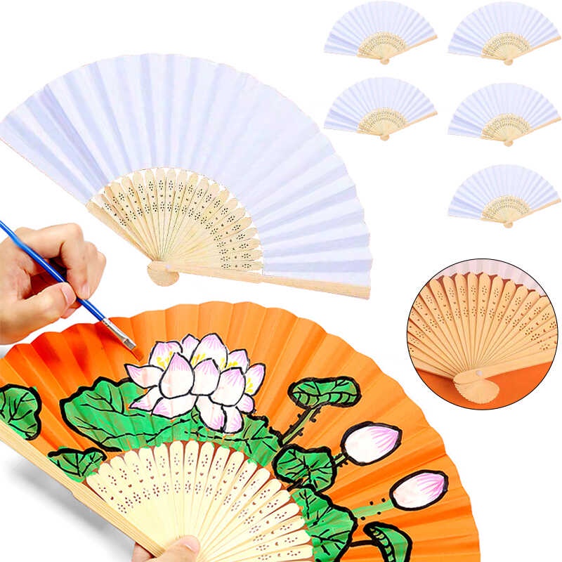 Chinese Folding Bamboo Fan Chinese Folding Paper Fan DIY Blank White ...