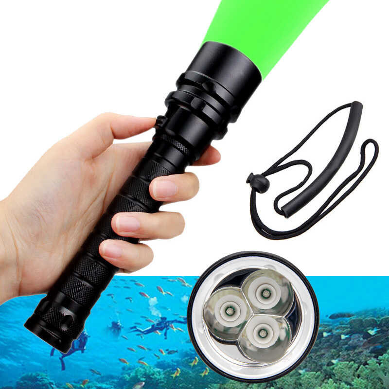 10000Lumens Green Light Diving Flashlight LED Underwater Light 100m ...
