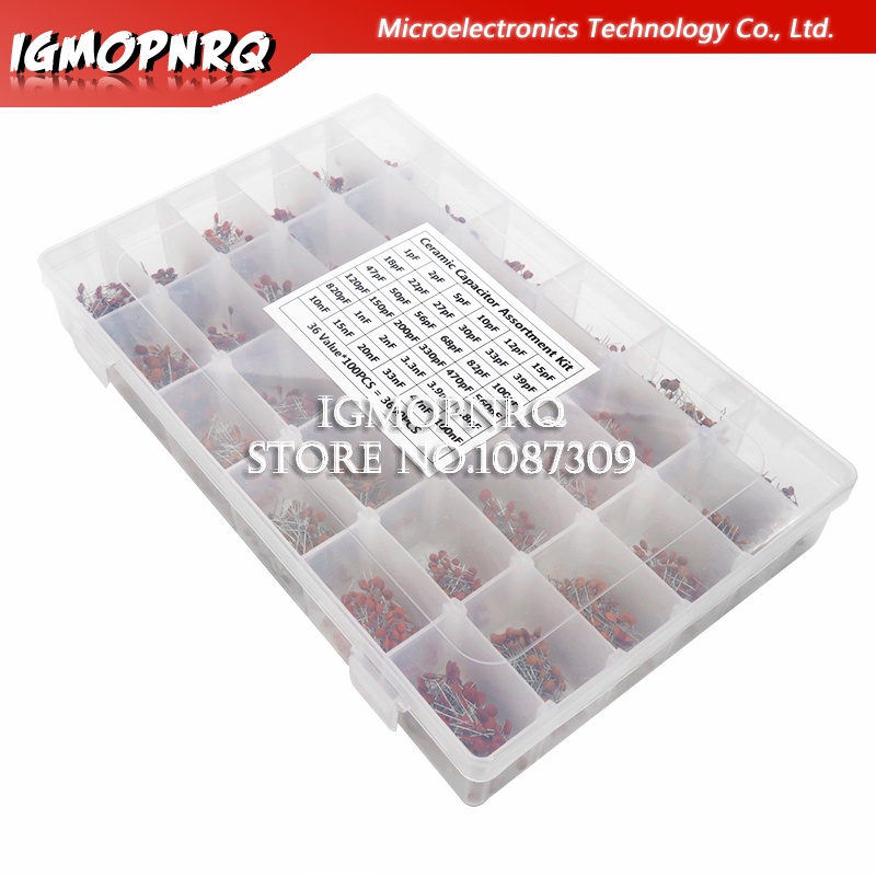 3600PCS 1PF-100nF Ceramic Capacitor Assortment Kit 10PF 22PF 33PF 47PF ...
