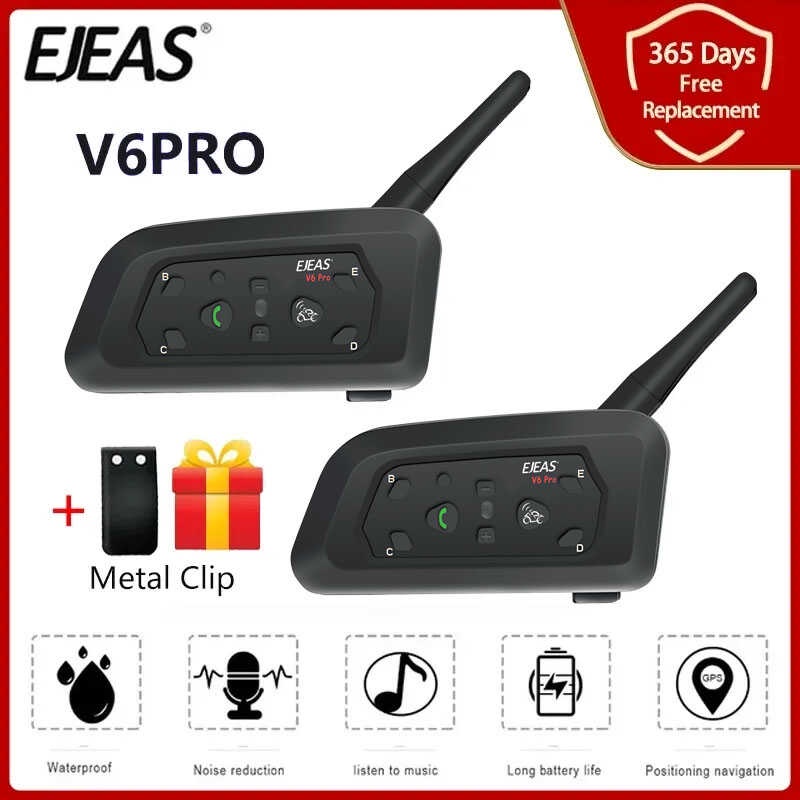 EJEAS V6 Pro Motorcycle Helmet Headset Bluetooth Intercom 850mAh 1200m ...