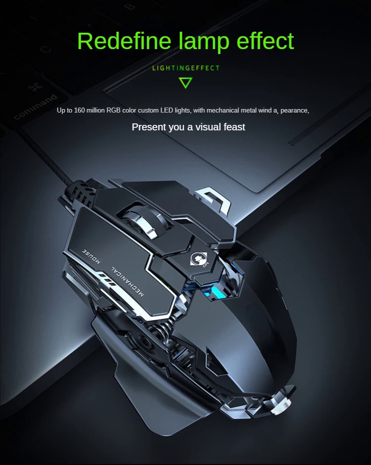 New Mechanical Wired Gaming Mouse 9 Key Macro Definition 12800 DPI ...