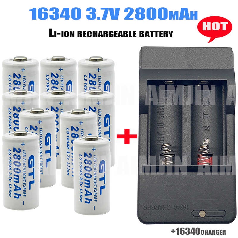 2023 AIMJIN CR123A RCR 123 ICR 16340 2800mAh 3.7V For Safety Camera ...