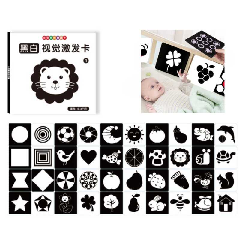 Montessori Baby Visual Stimulation Card Toy Black and White Flash Cards ...