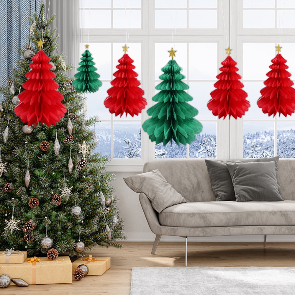 Creative Foldable Christmas Tree Shape Paper Honeycomb Ball Pendant DIY ...