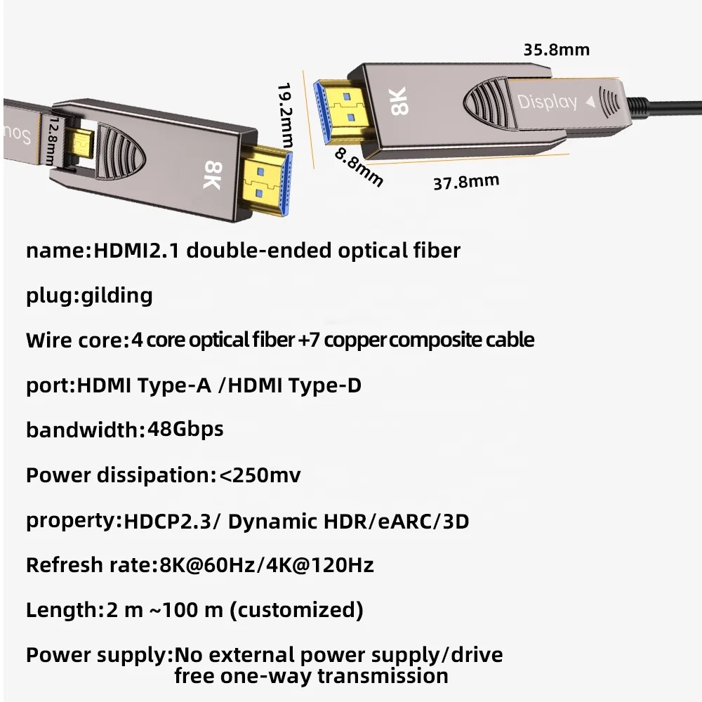 10m 20m 30m 50m 8K Detachable Fiber Optic HDMI-compatible 2.1 Cable ARC ...