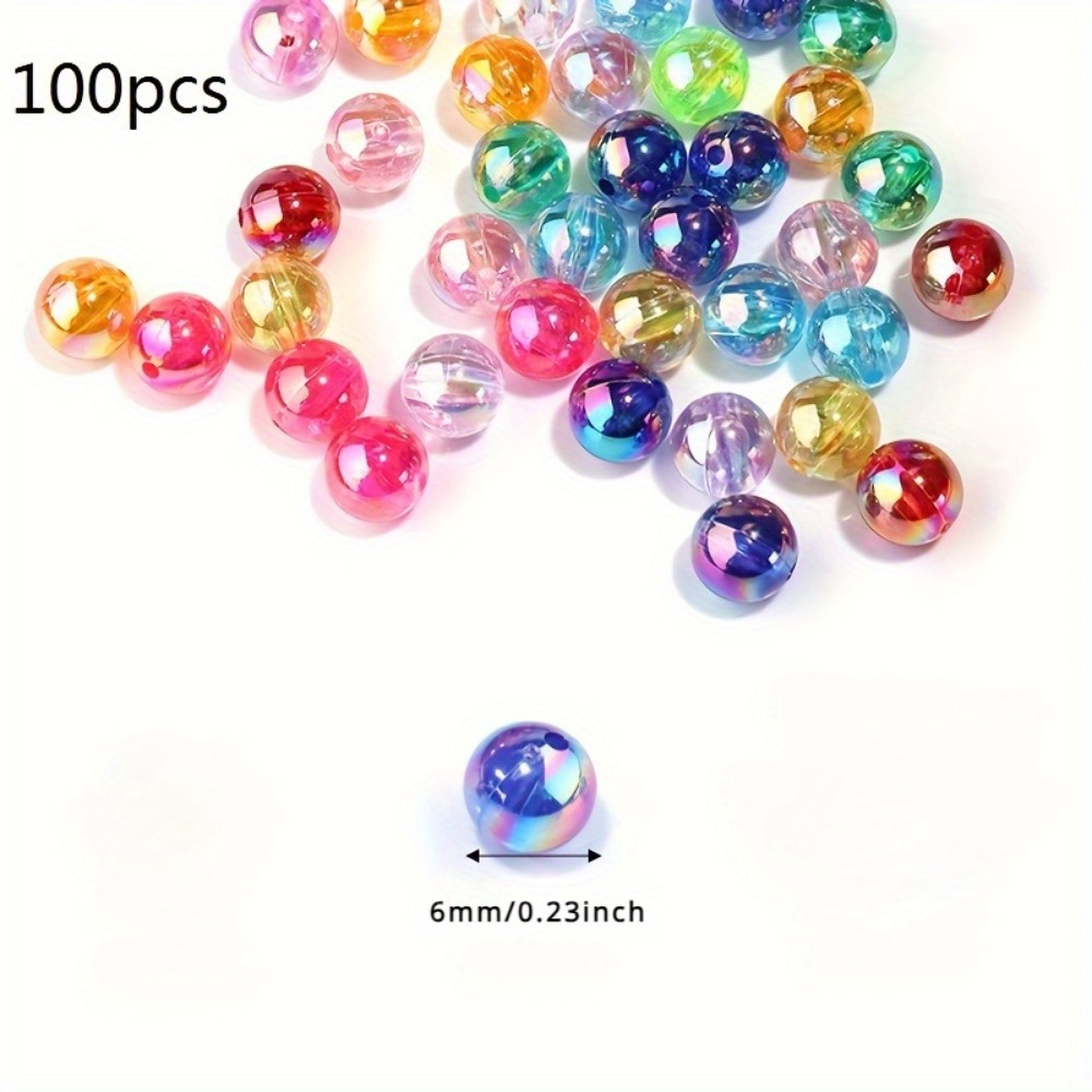 100Pcs/Pack 6mm Acrylic AB Colorful Round Beads Jewelry Beads DIY ...