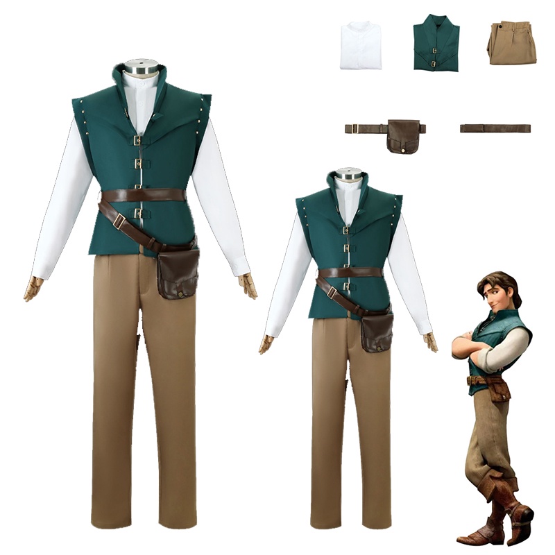 Kids Adult Flynn Rider Cosplay Costume Full Set Vest Shirt Pants of ...