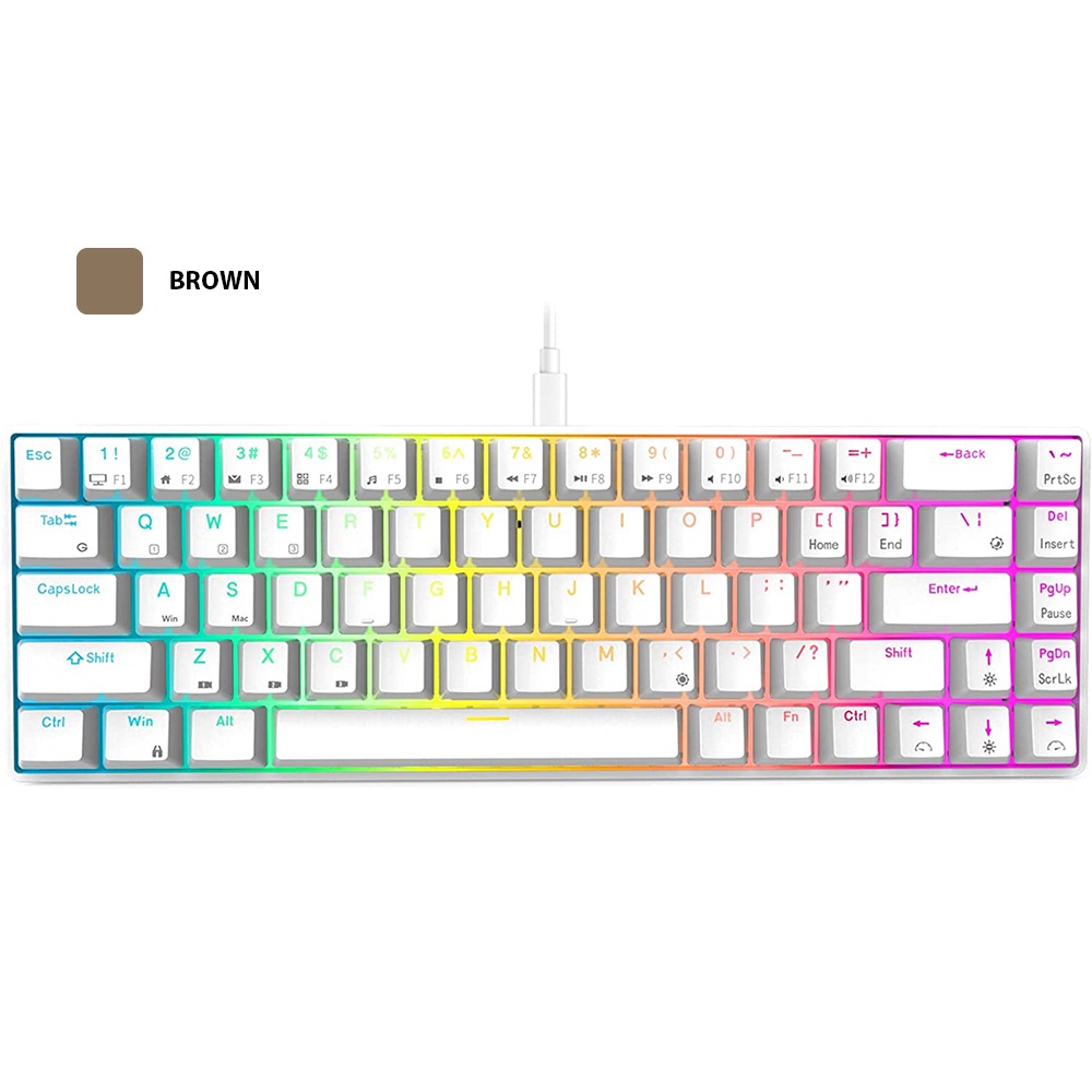 ♞RK Royal Kludge G68 Tri-Mode RGB 68-Keys Hot-Swappable Mechanical Keyboard - White [Brown ...