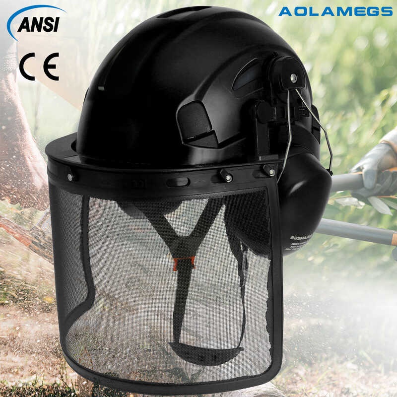 CE Industrial Forestry Safety Helmet With Full Face Mesh Shield And ...
