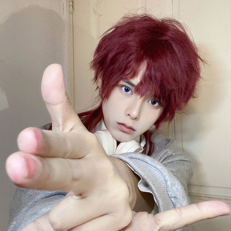 Wig boys red long hair personality trailing mullet head Japanese ...