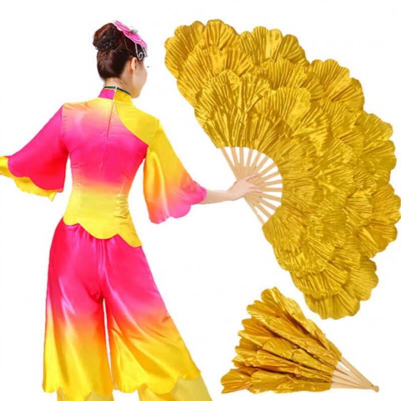 Large Foldable Dance Fan Bright Gold Cloth Peony Petal Dance Fan Yangge ...