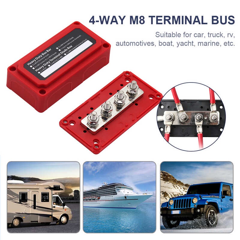 DC 48V 300A 4 Terminal M8 Studs Busbar Power Distribution Block Heavy-Duty Modular Design Bus ...