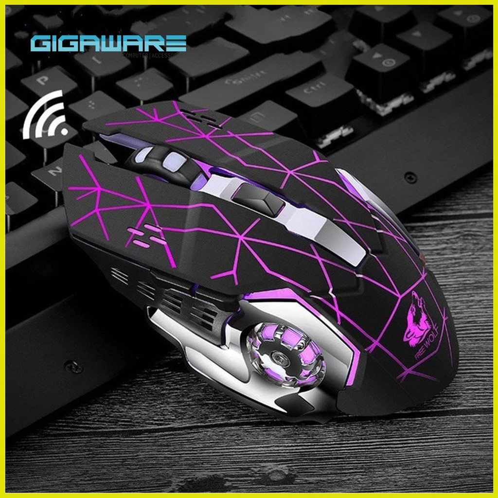 ๑ Gigaware Wolf X8 6 Buttons RGB Back-light Wireless Charging Gaming ...