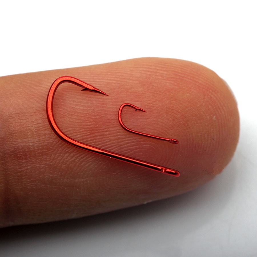 100pcs/bag Ringed Red Fishing Hooks with eye Live-Bait Hook High Carbon ...