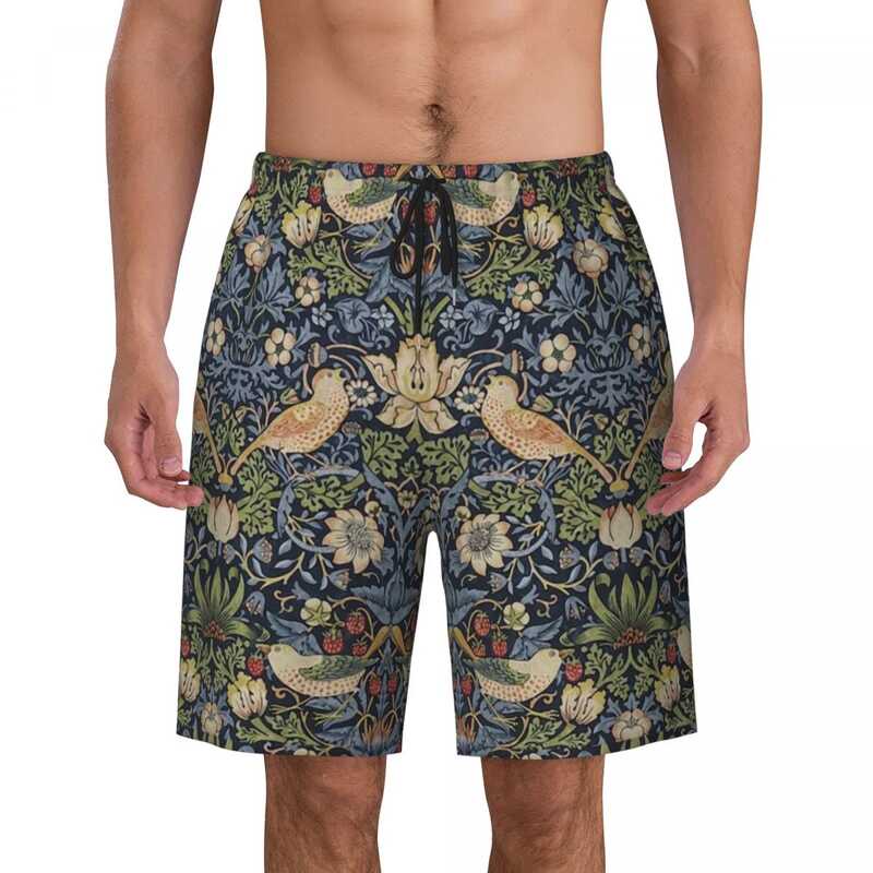 William Morris Strawberry Thief Pattern Print Men Swim Trunks Quick Dry ...