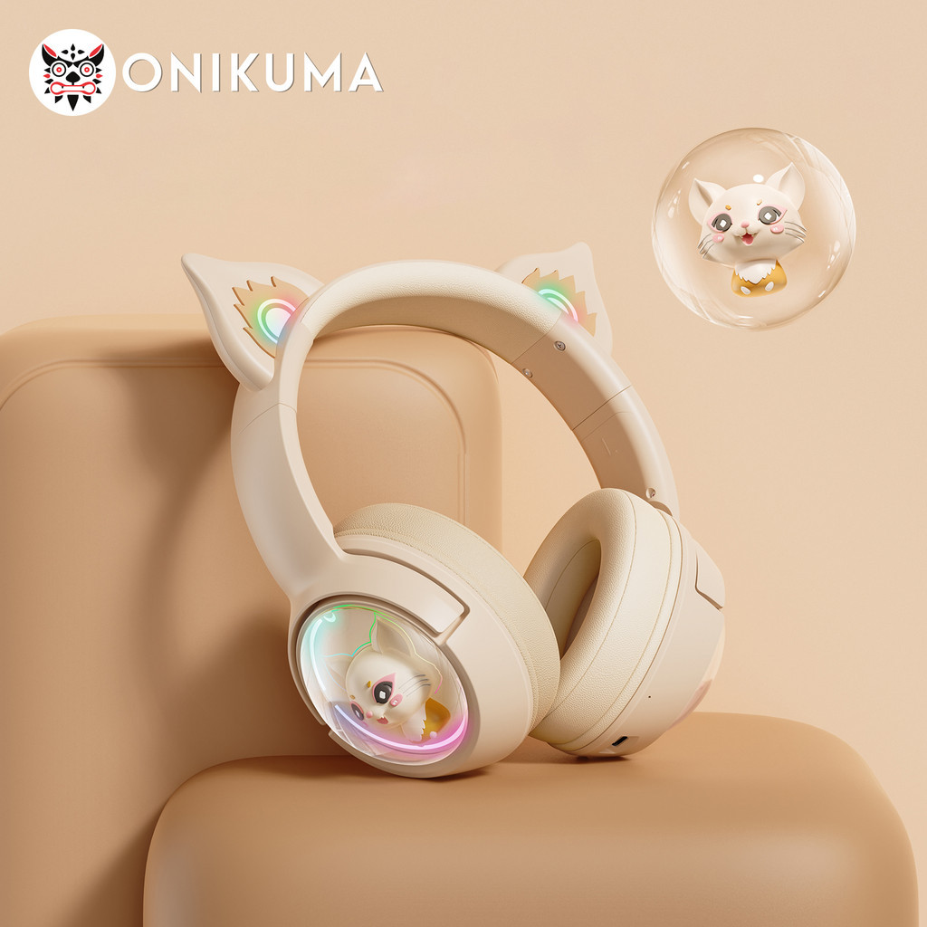 ONIKUMA B5 Wireless Gaming Headset with Cat Ear RGB Light Surround ...