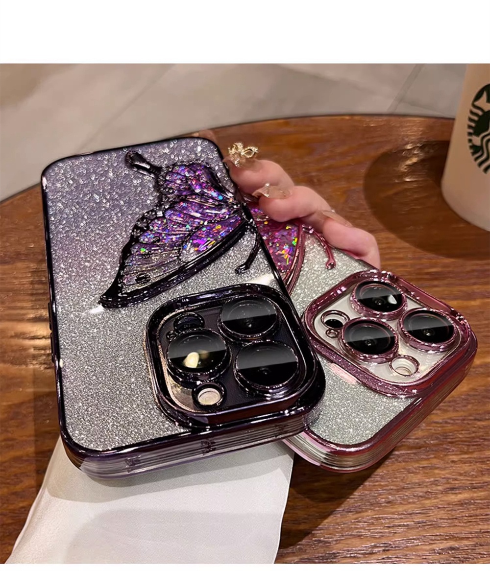 Gradient Glitter Butterfly Phone Case for IPhone 12 13 14 15 Pro Max Soft TPU Case with Camera ...