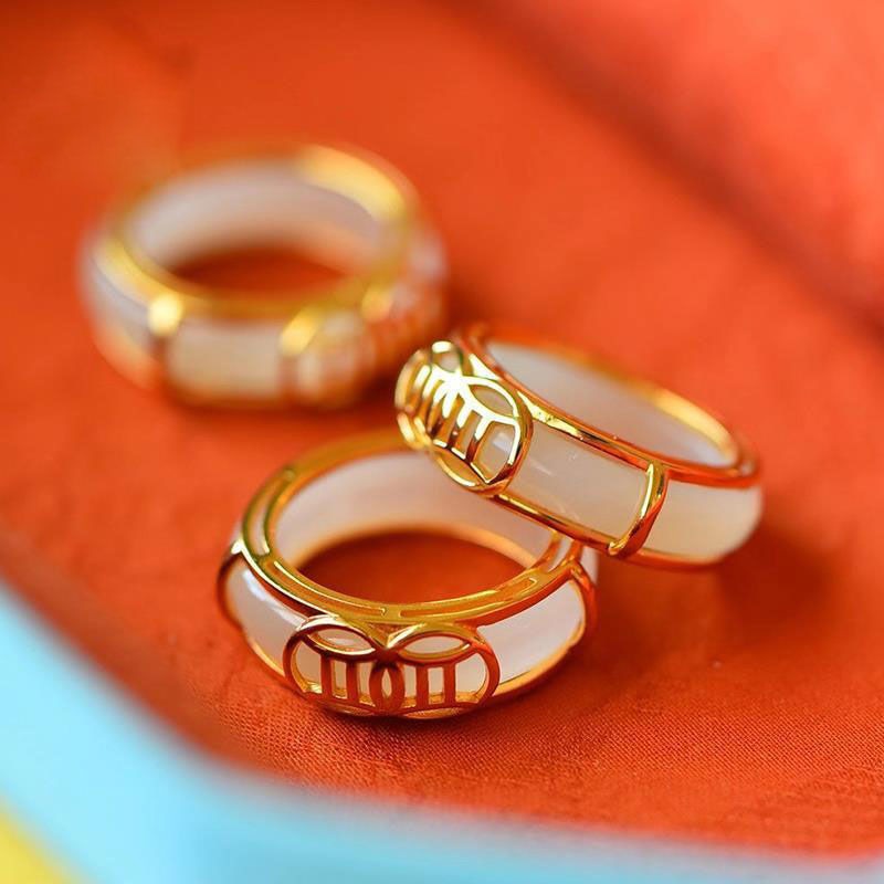 Pmrawc | 18K Gold Hetian Jade Ring Men's and Women's Couple Rings ...