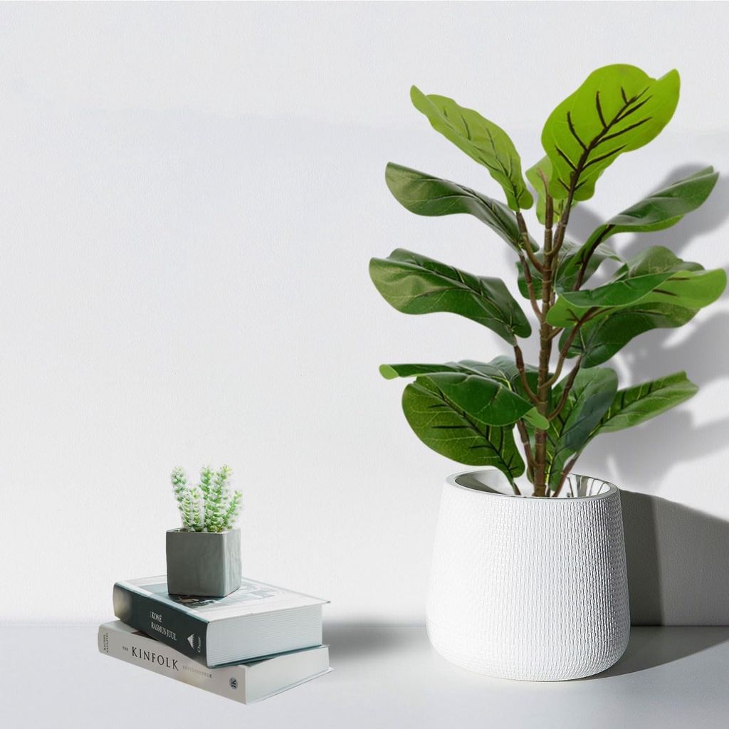 Artificial Fiddle Leaf Fig Tree in Cemented Plastic Pot, 22" Ficus ...