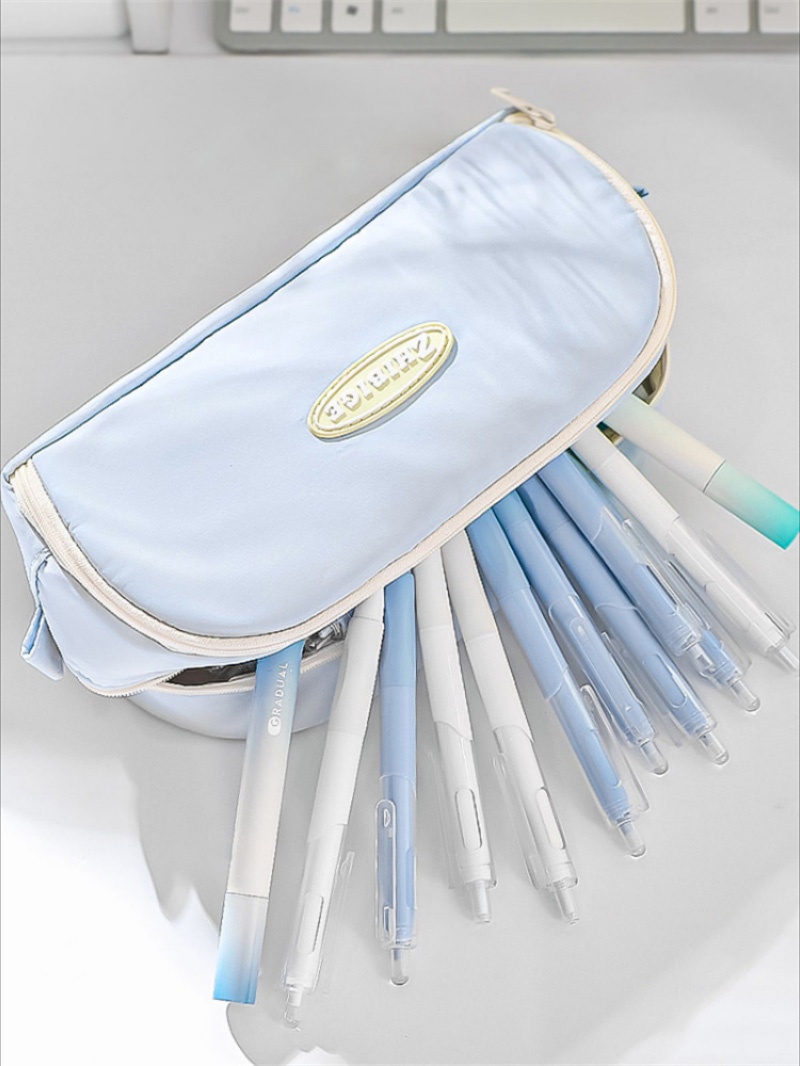 Double Layer Pencil Case Large Capacity Minimalist Girl Student Fabric ...